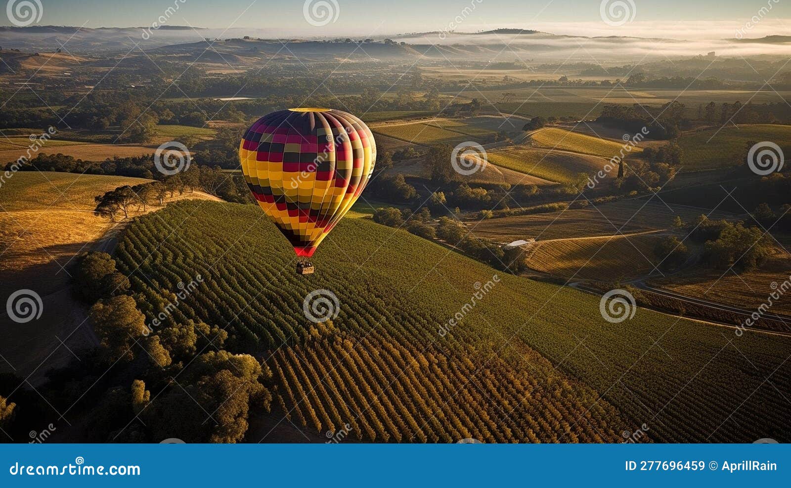 Landscape with a Balloon Over a Field Stock Illustration - Illustration ...