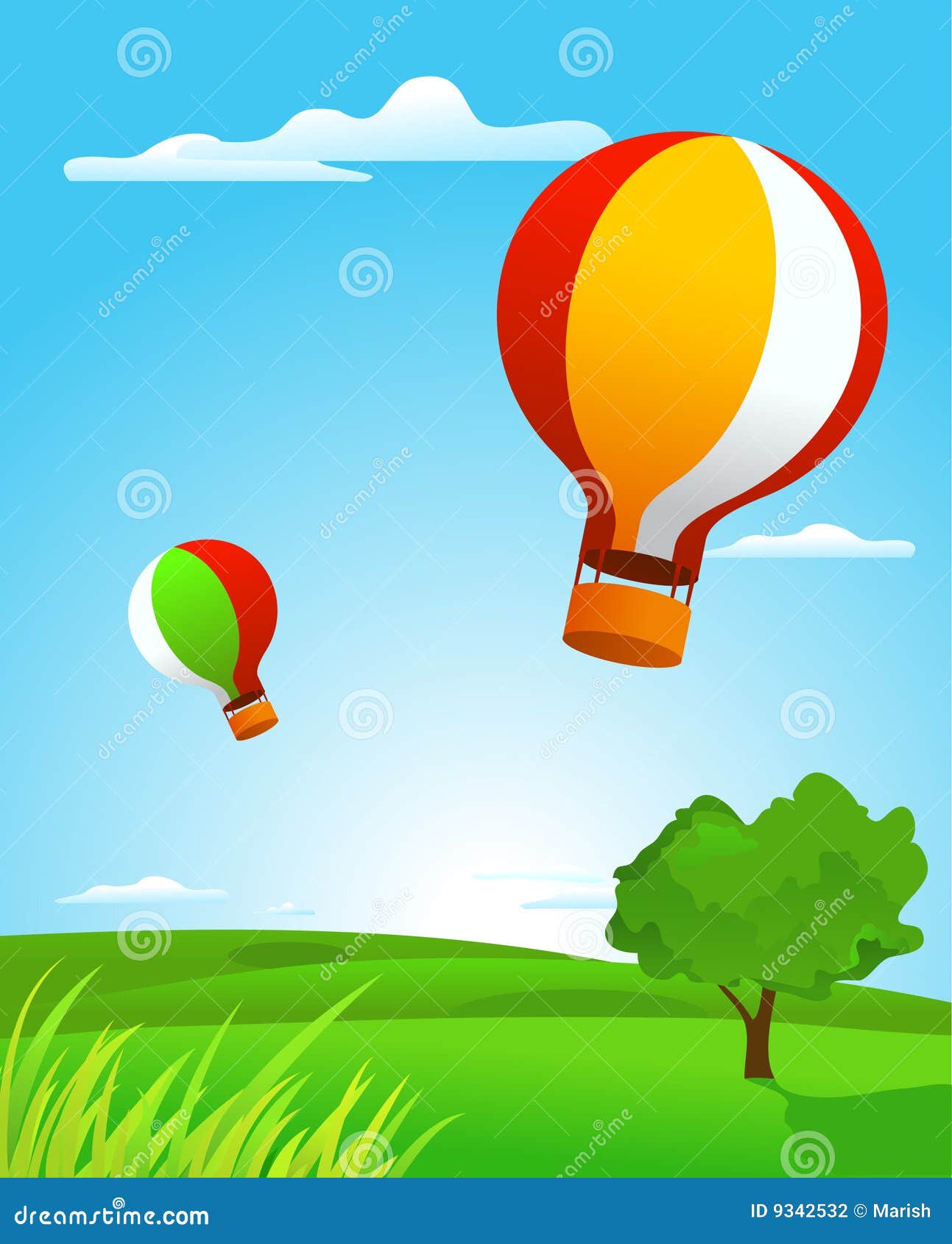 Landscape with Balloon and a Tree Stock Vector - Illustration of ...