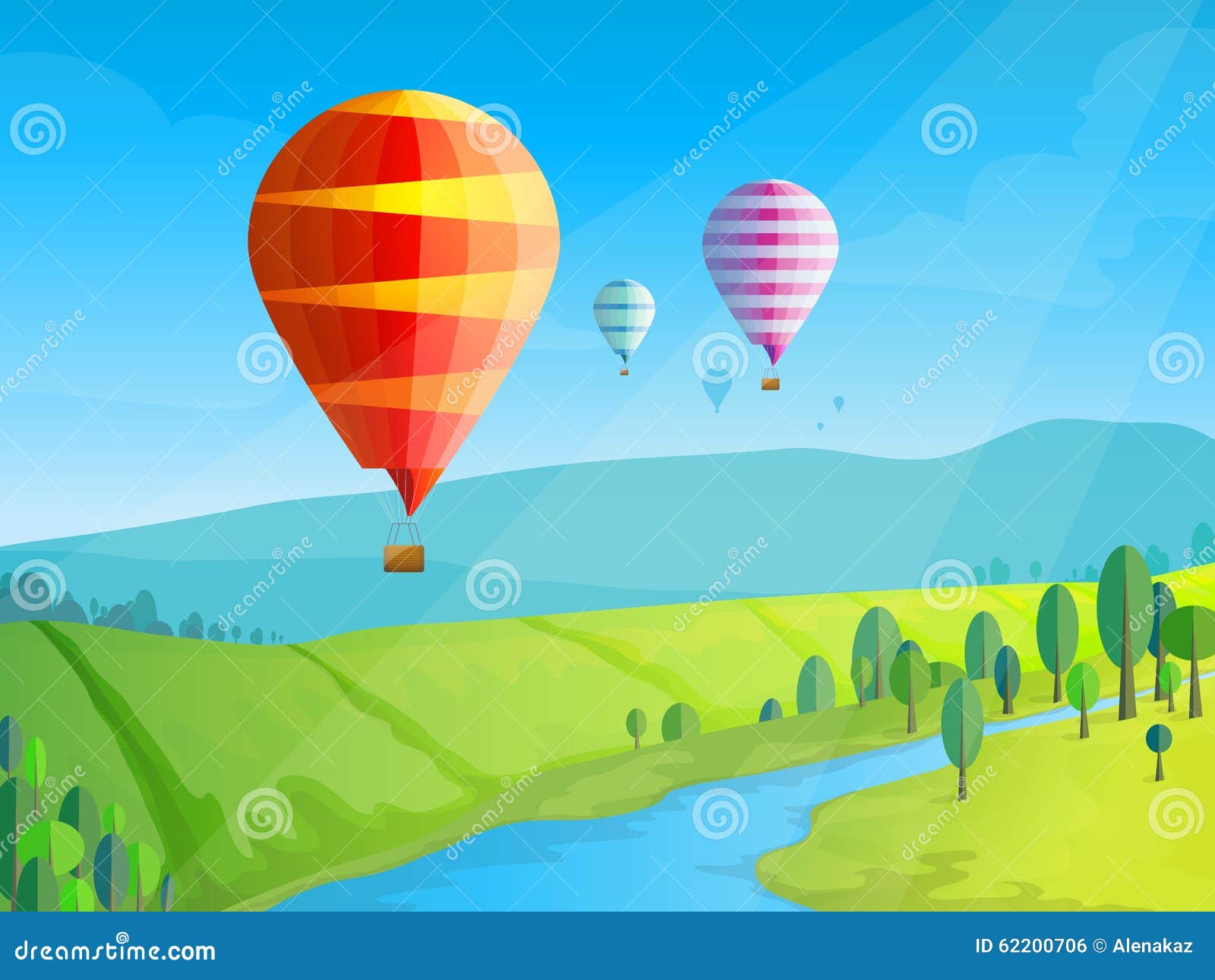 Landscape with balloons stock vector. Illustration of balloon - 62200706