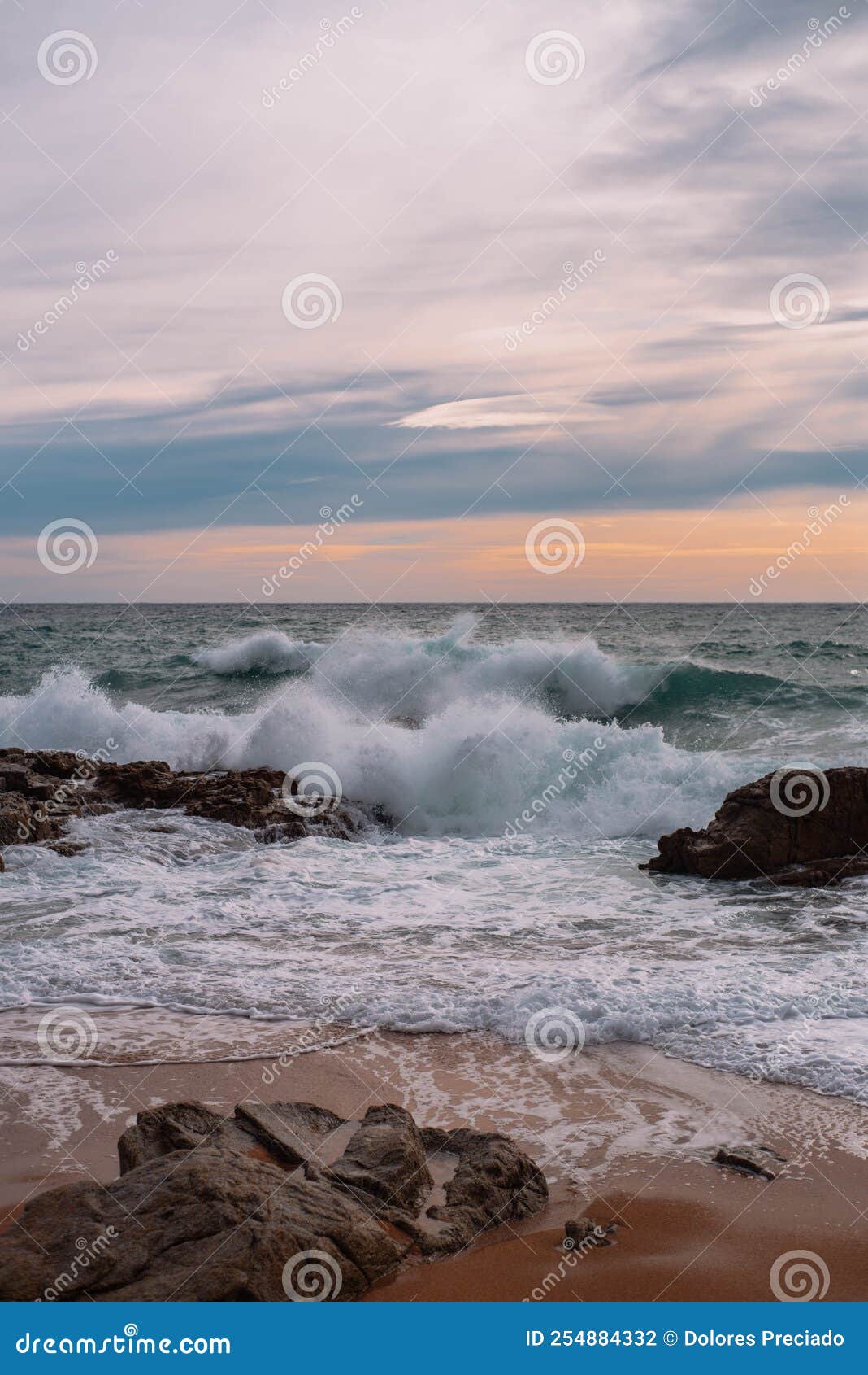 Landscape of a Beach Shore with Waves and Foam Stock Photo - Image of ...