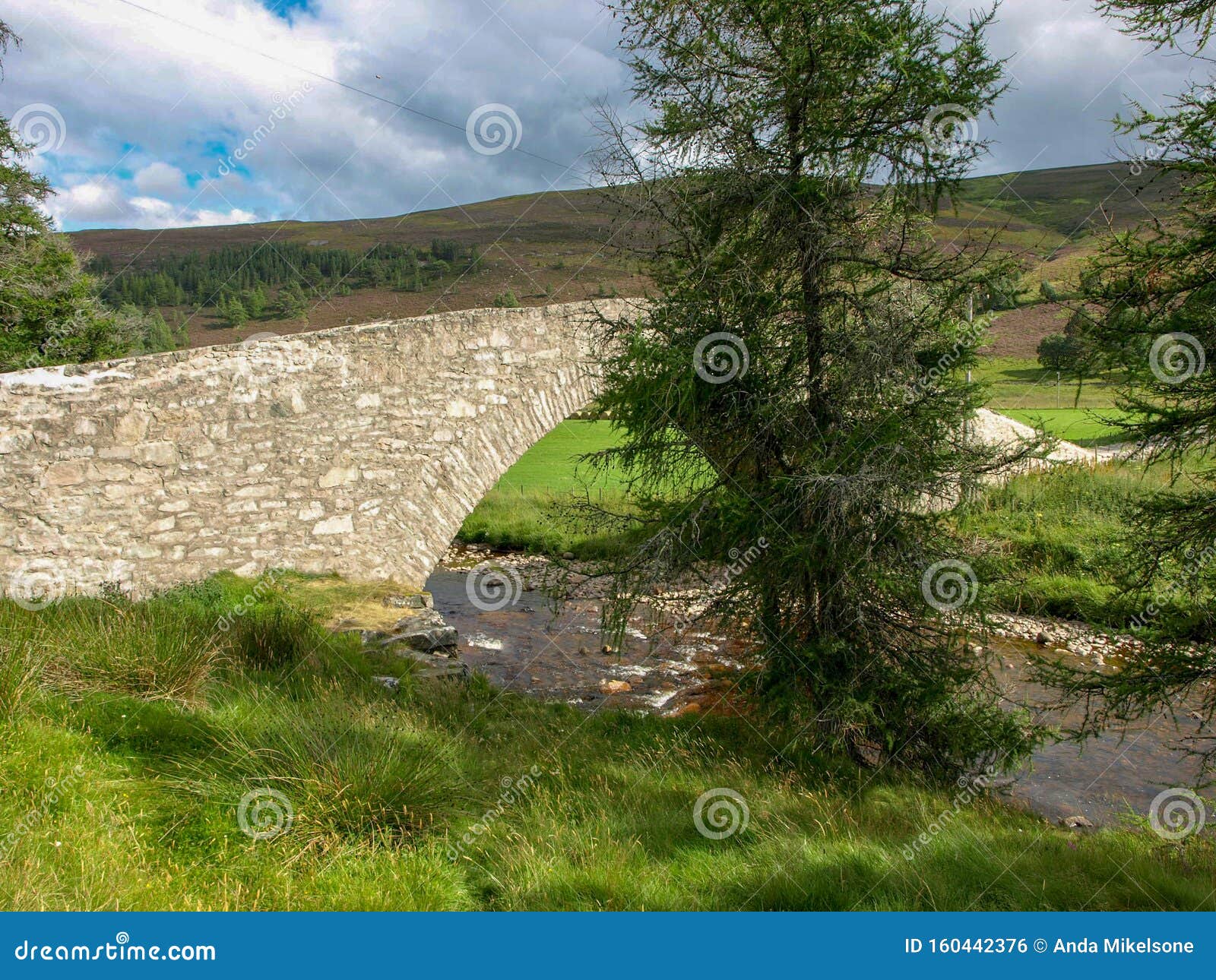 Landscape with a Beautiful Arched Stone Bridge Stock Photo - Image of ...