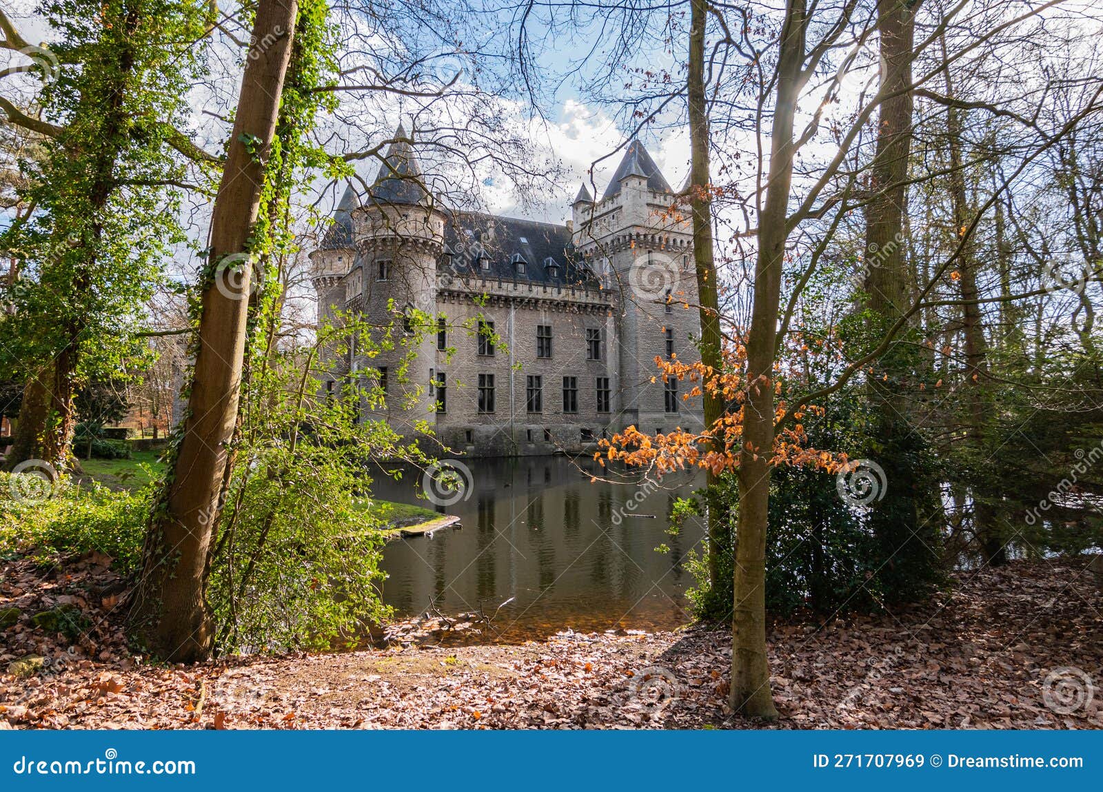 Castle of Zellaer Behind Trees in Belgium Park. Neo Gothic Architecture ... Castle of Zellaer Behind Trees in Belgium Park. Neo Gothic Architecture ...