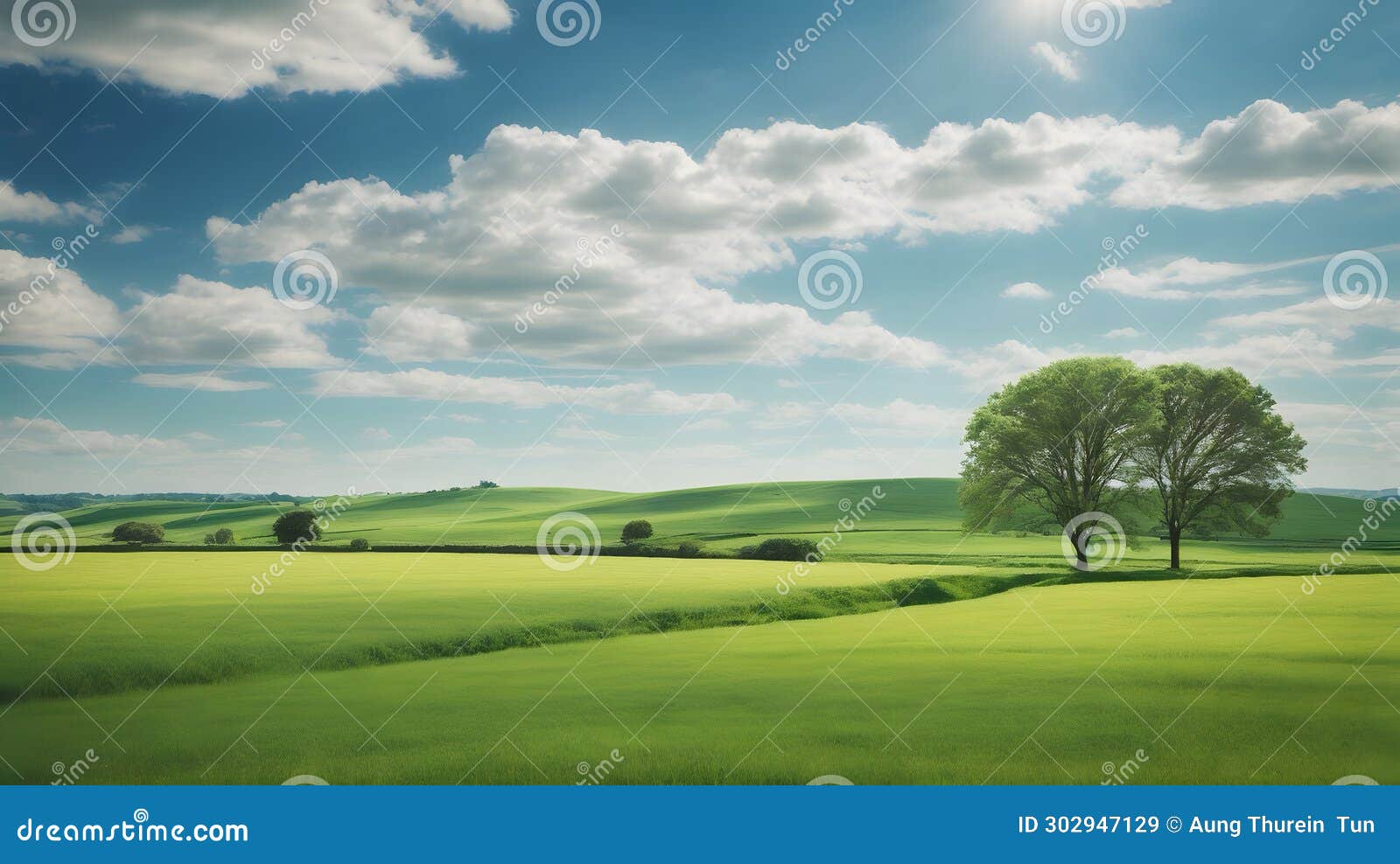A Landscape of Beautiful Green Fields with Clean Blue Sky Stock Image ...