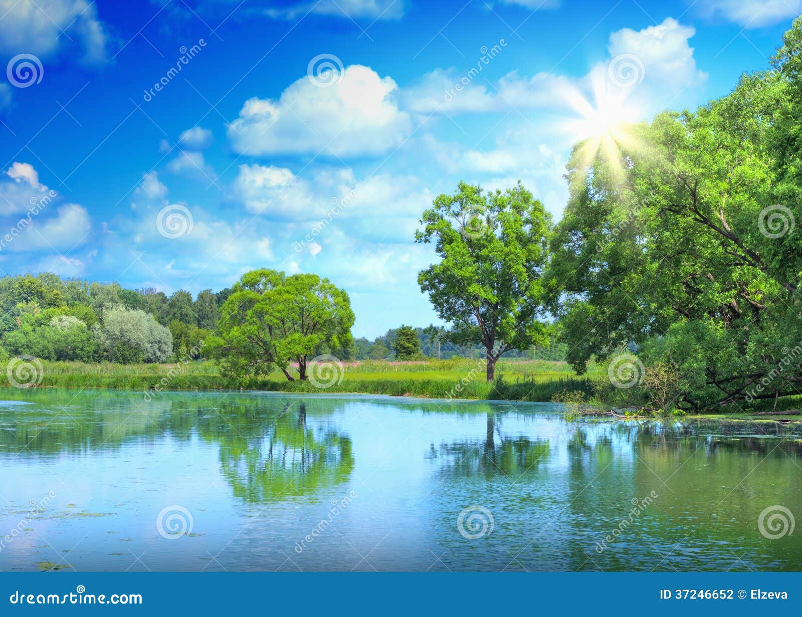 Landscape of Beautiful Lake Stock Photo - Image of countryside, rays ...