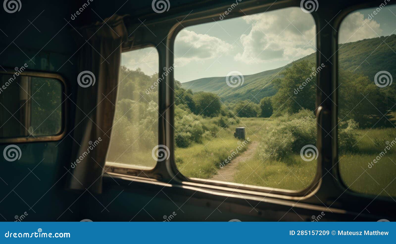 Landscape Beautiful View Out of Window from Riding Train among Summer ...