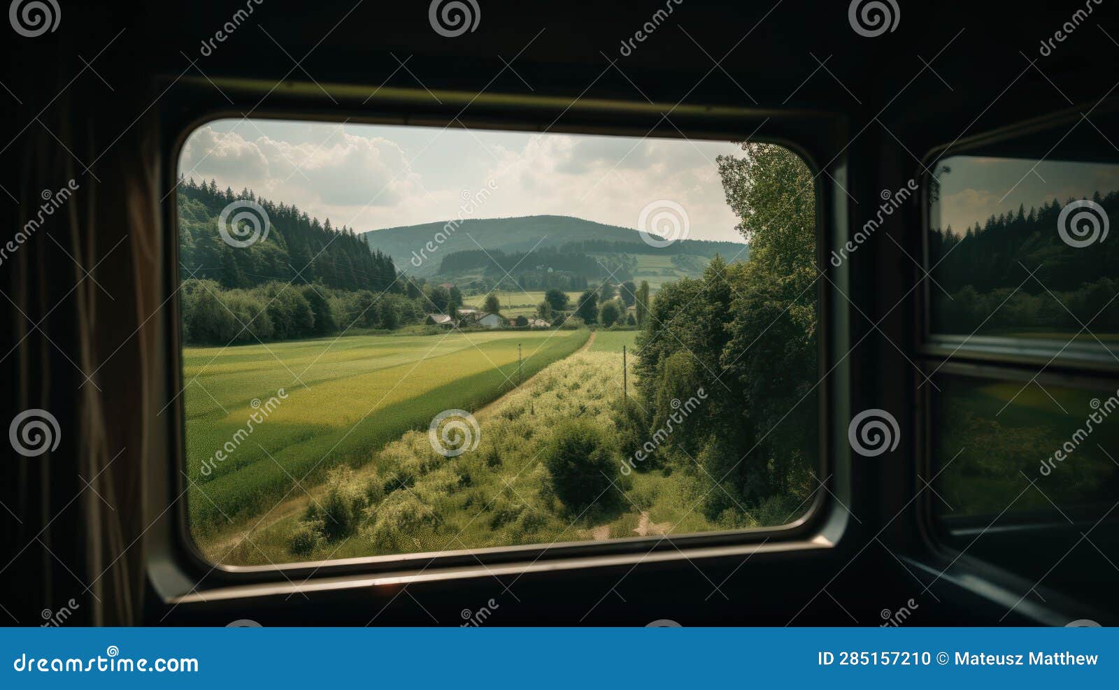 Landscape Beautiful View Out of Window from Riding Train among Summer ...