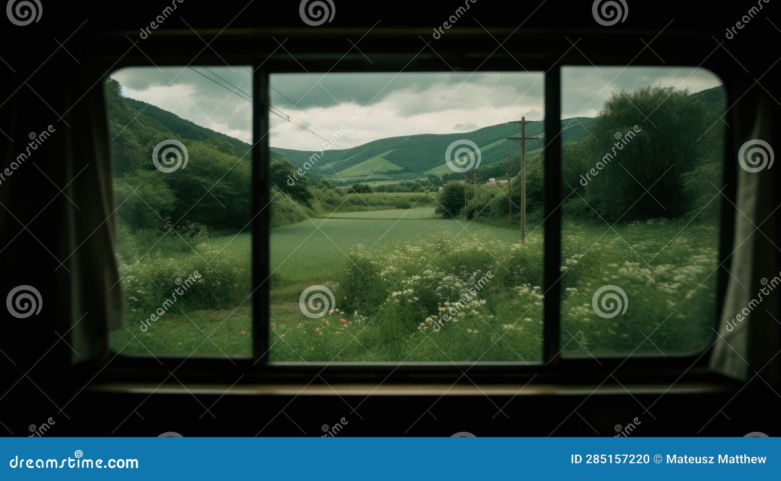 Landscape Beautiful View Out of Window from Riding Train among Summer ...