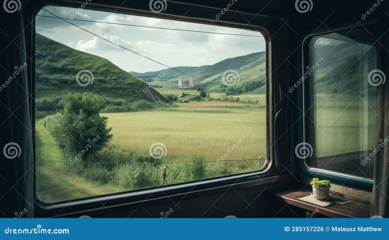 Landscape Beautiful View Out of Window from Riding Train among Summer ...