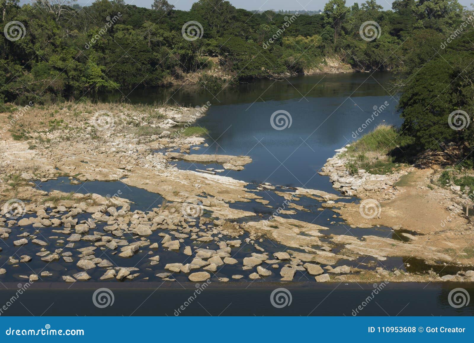 Landscape Behind the Dam with Forest and a River. Stock Photo - Image ...