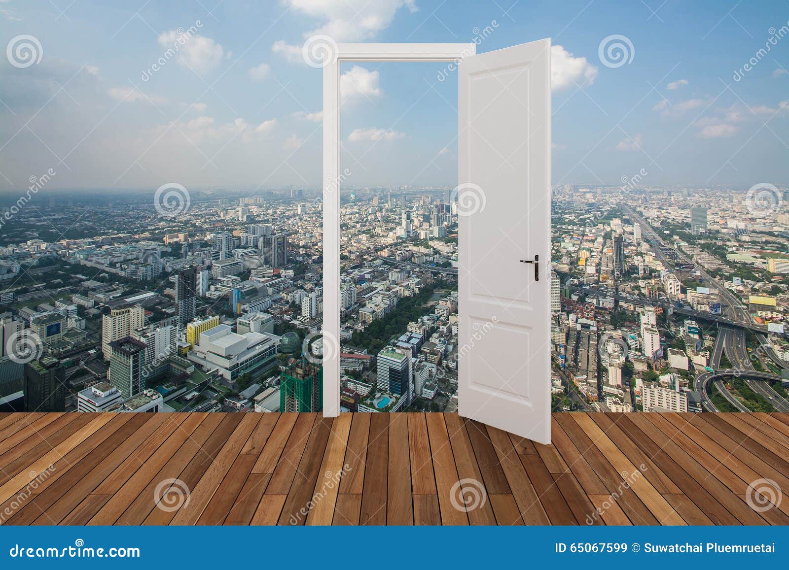 Landscape Behind the Opening Door Stock Image - Image of balcony ...