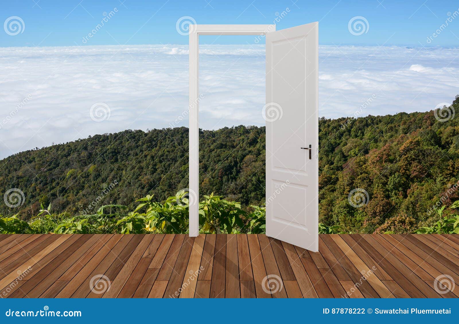Landscape Behind the Opening Door Stock Photo - Image of forest ...