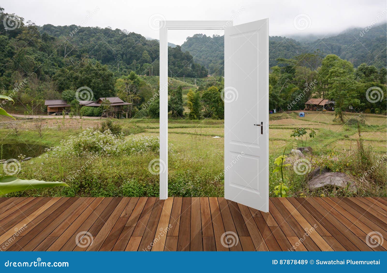Landscape Behind the Opening Door Stock Image - Image of natural, field ...