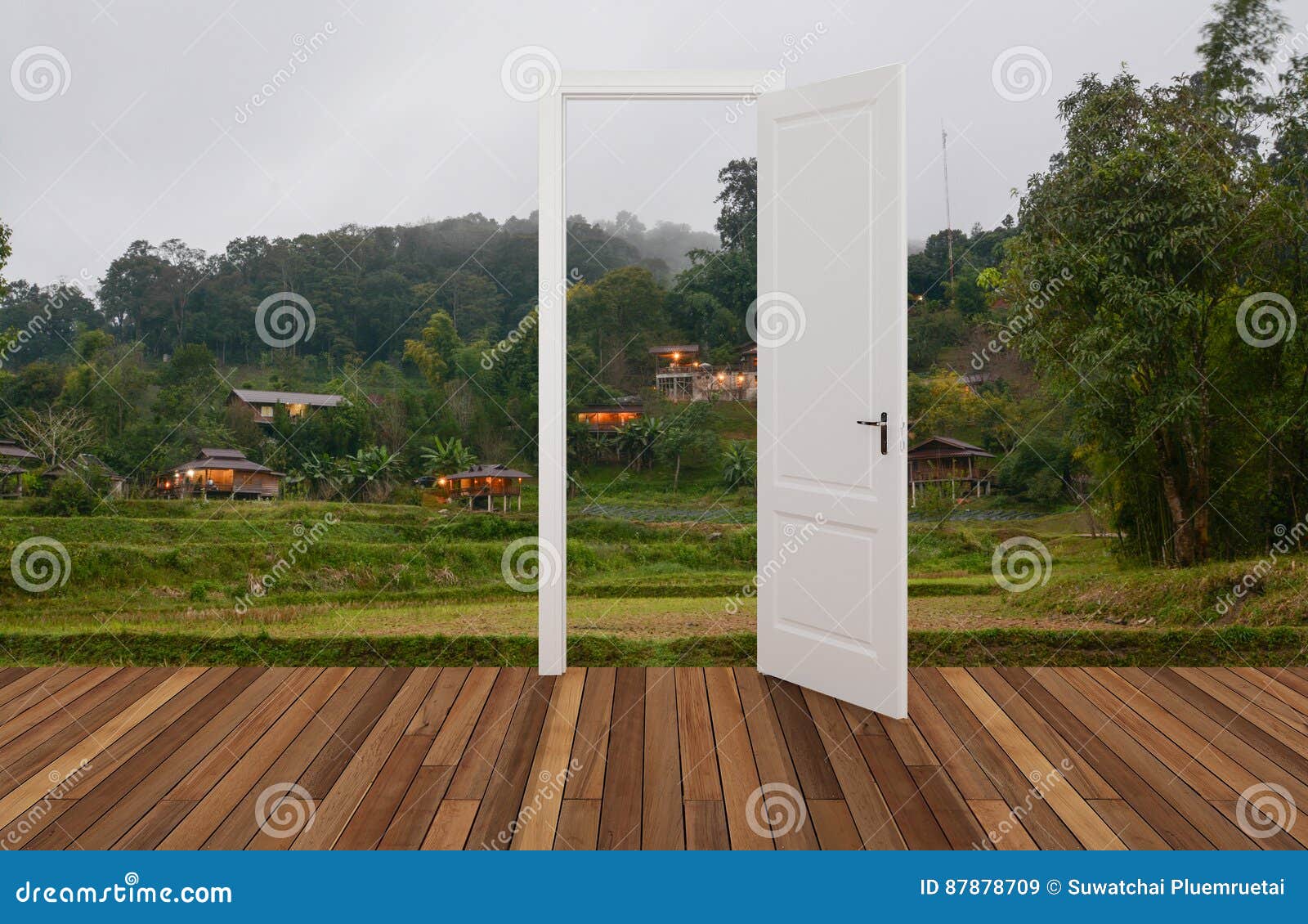 Landscape Behind the Opening Door Stock Image - Image of nature, green ...