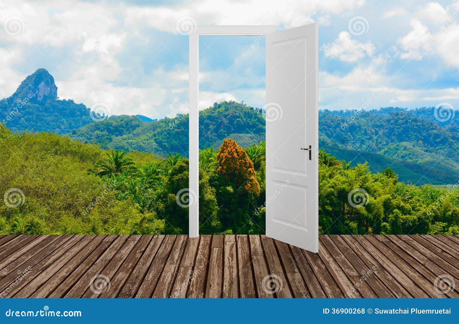 Landscape Behind the Opening Door,3D Stock Illustration - Illustration ...