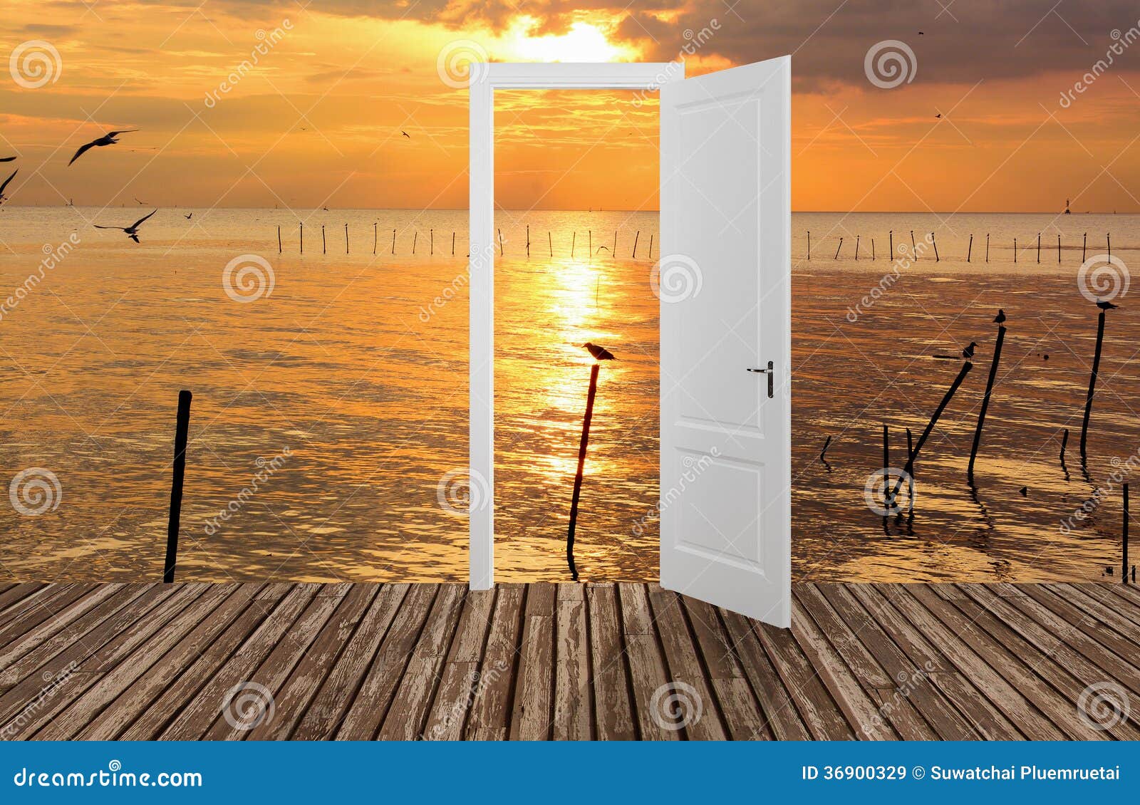 Landscape Behind the Opening Door,3D Stock Illustration - Illustration ...