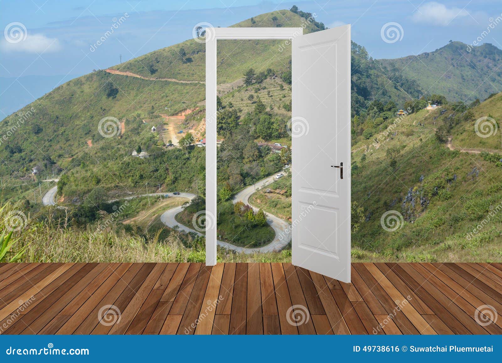 Landscape Behind the Opening Door,3D Stock Photo - Image of open, asian ...