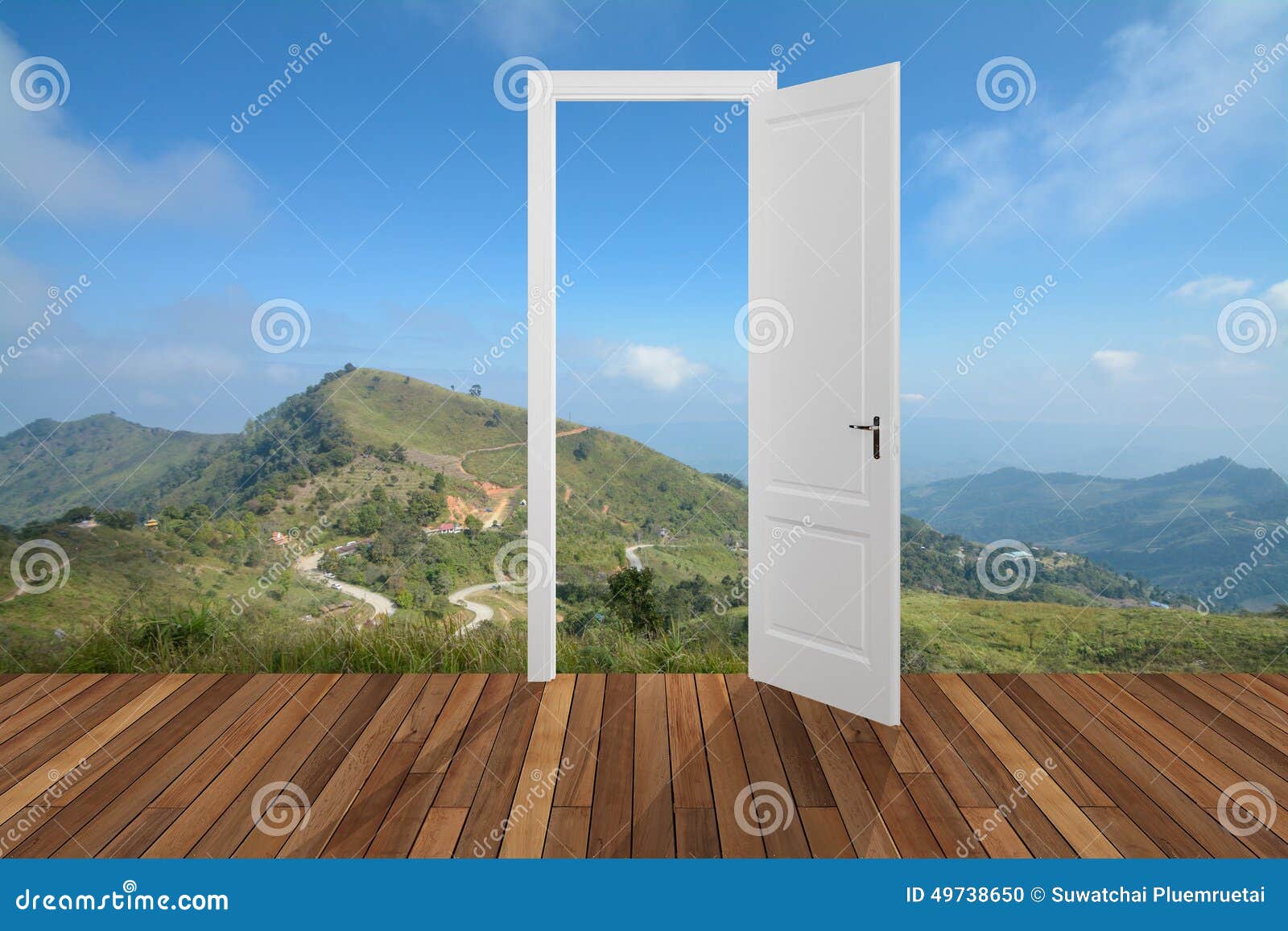 Landscape Behind the Opening Door,3D Stock Photo - Image of hiking ...