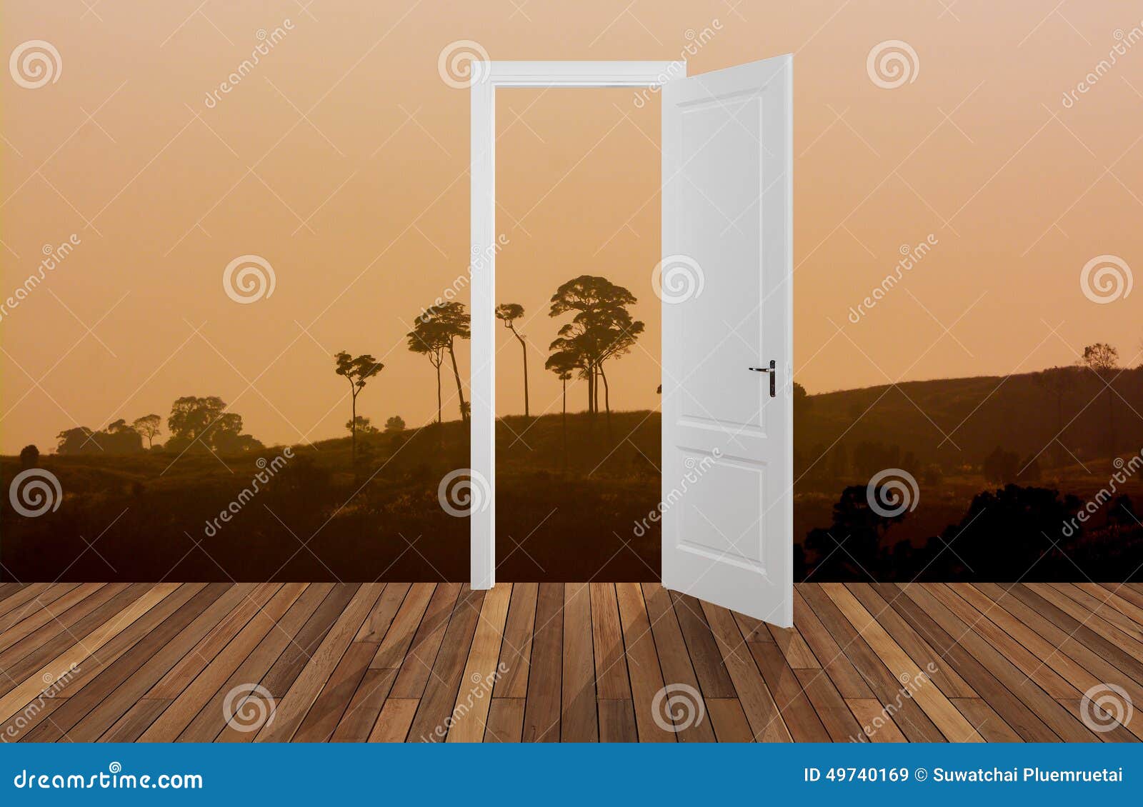 Landscape Behind the Opening Door,3D Stock Image - Image of rural, door ...