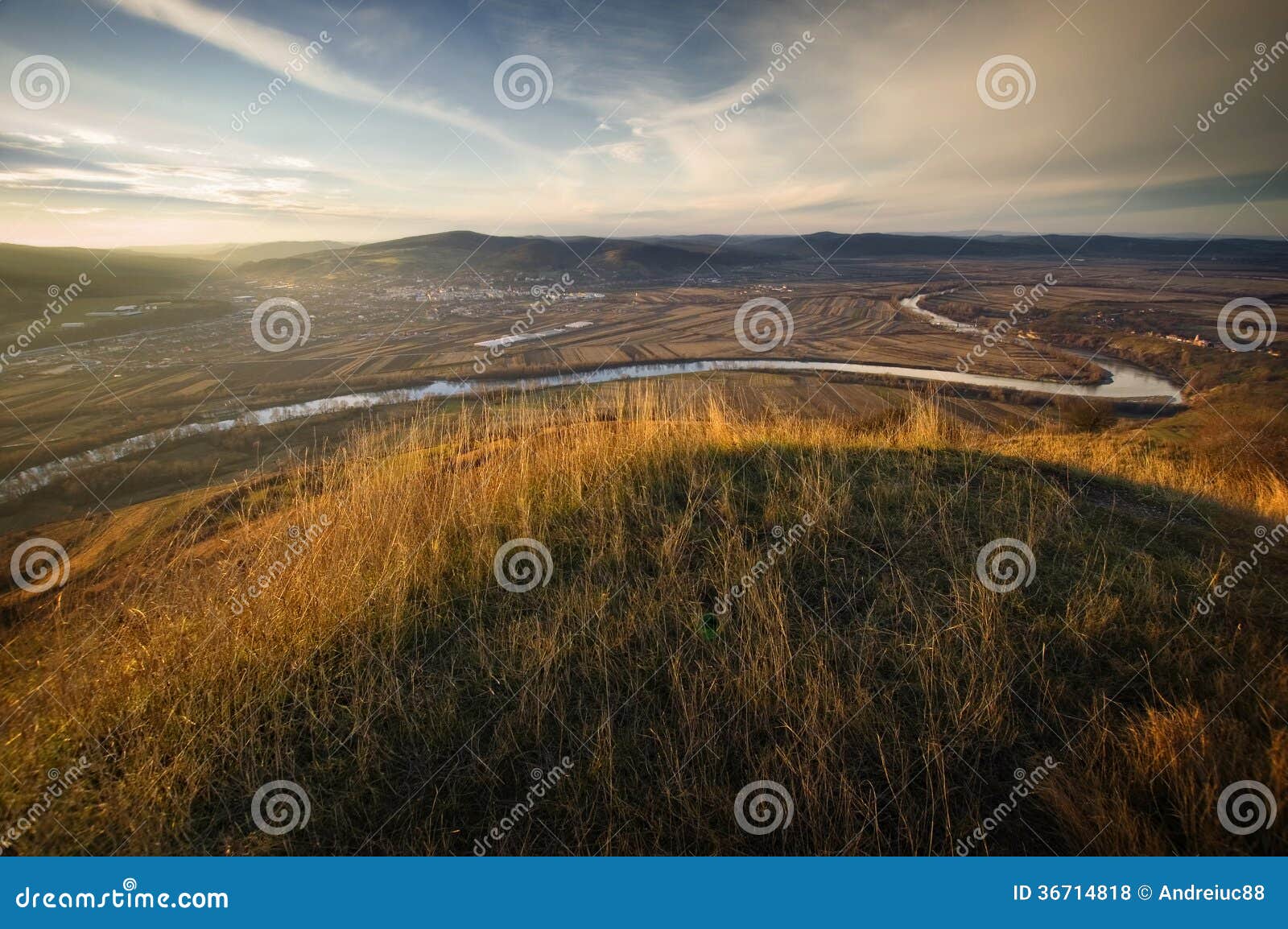 Landscape with Bendy River Trough Hills Stock Photo - Image of black ...