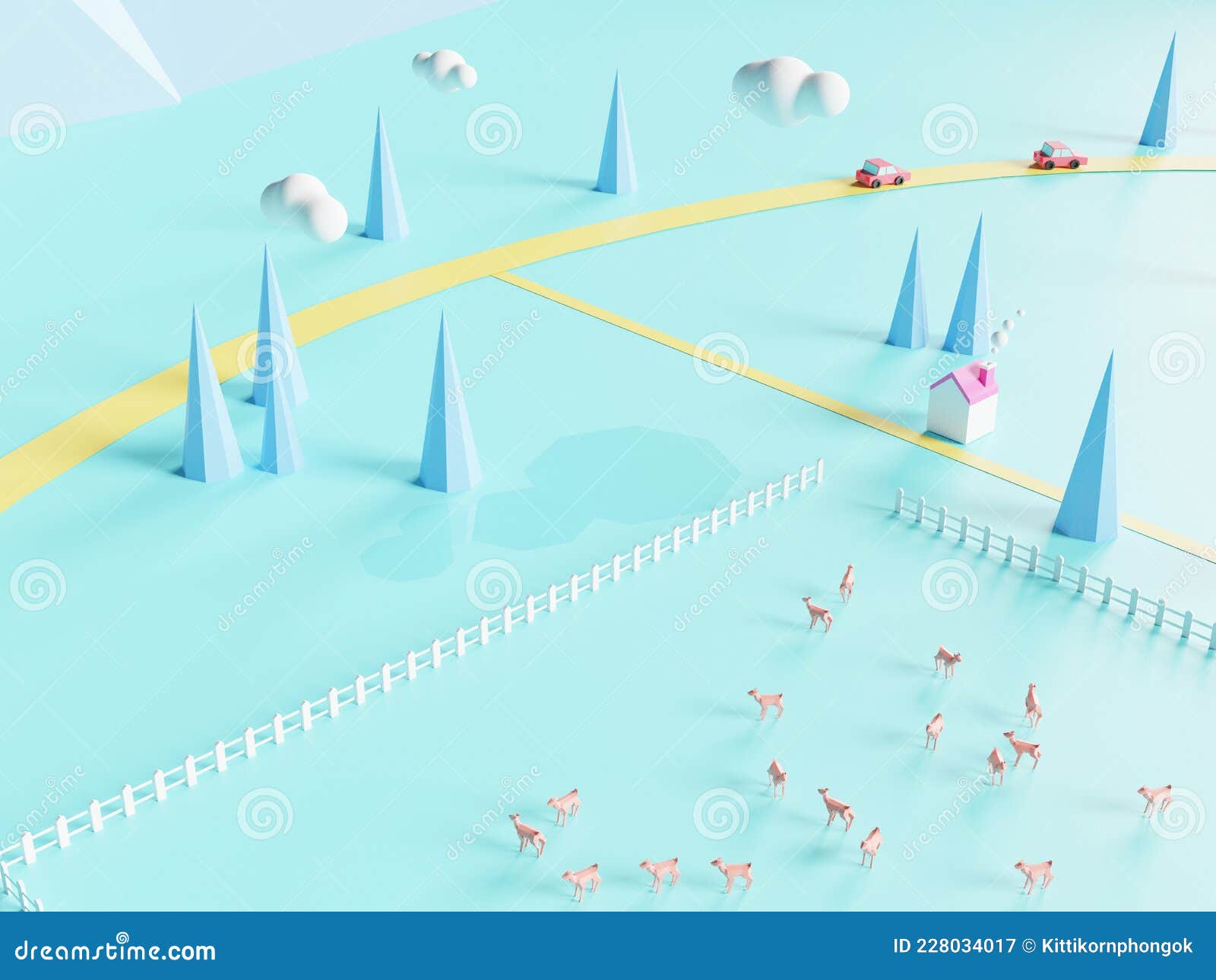 Landscape Bird Eye View Village. 3D Rendering Stock Illustration ...