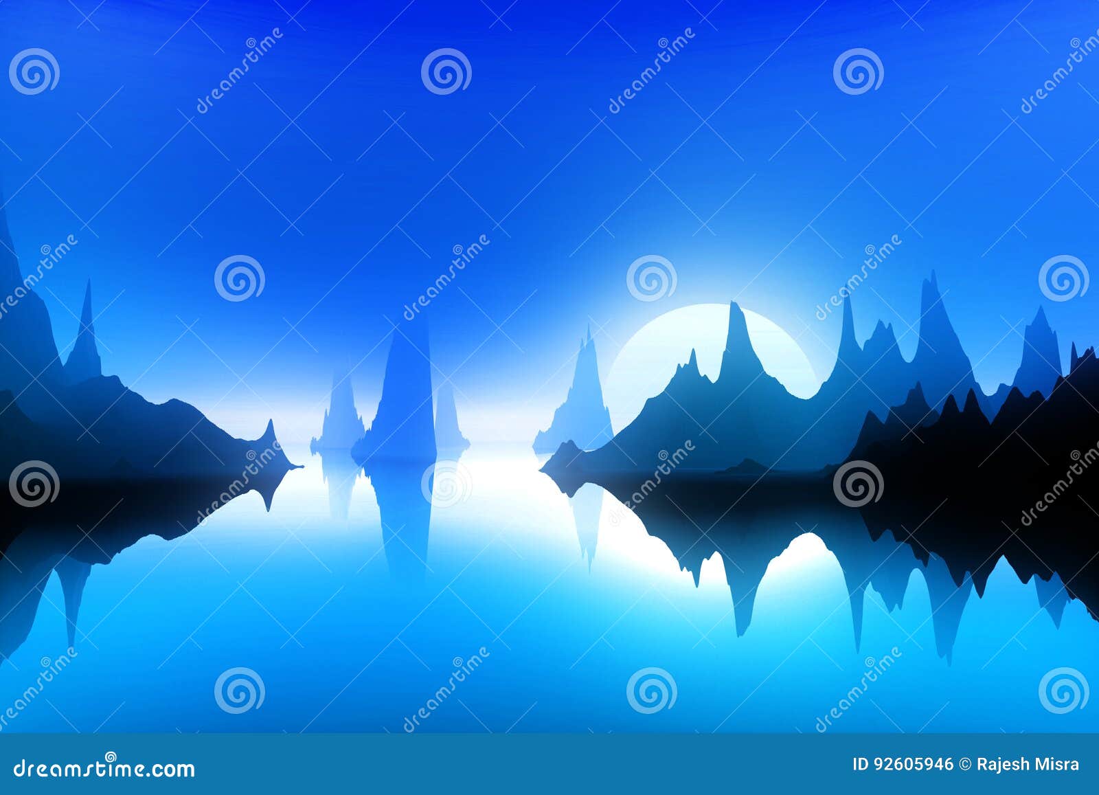 Landscape in blue stock illustration. Illustration of dark - 92605946