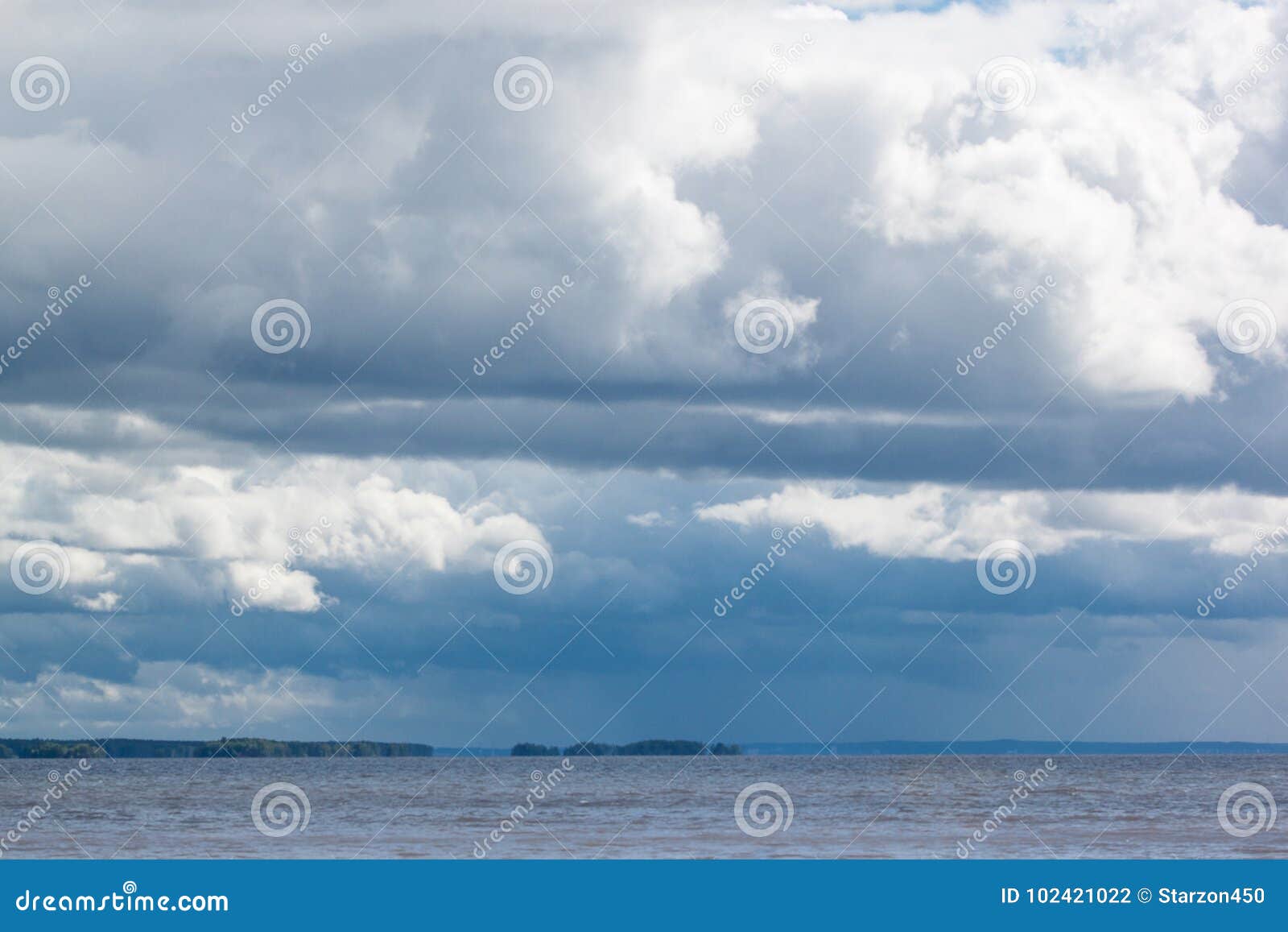 Landscape with a Blue River and Rain Clouds. Stock Photo - Image of ...