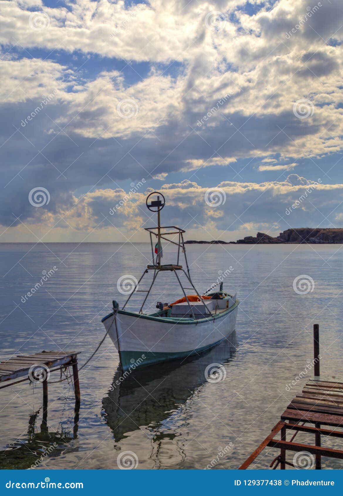 Landscape with Boat in the Sea Stock Photo - Image of boat, rock: 129377438
