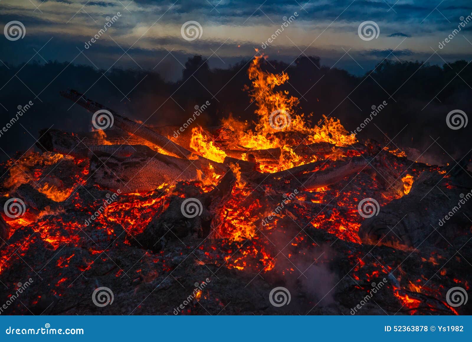 Landscape with Bonfire, Night and Hot Flame. Stock Photo - Image of ...