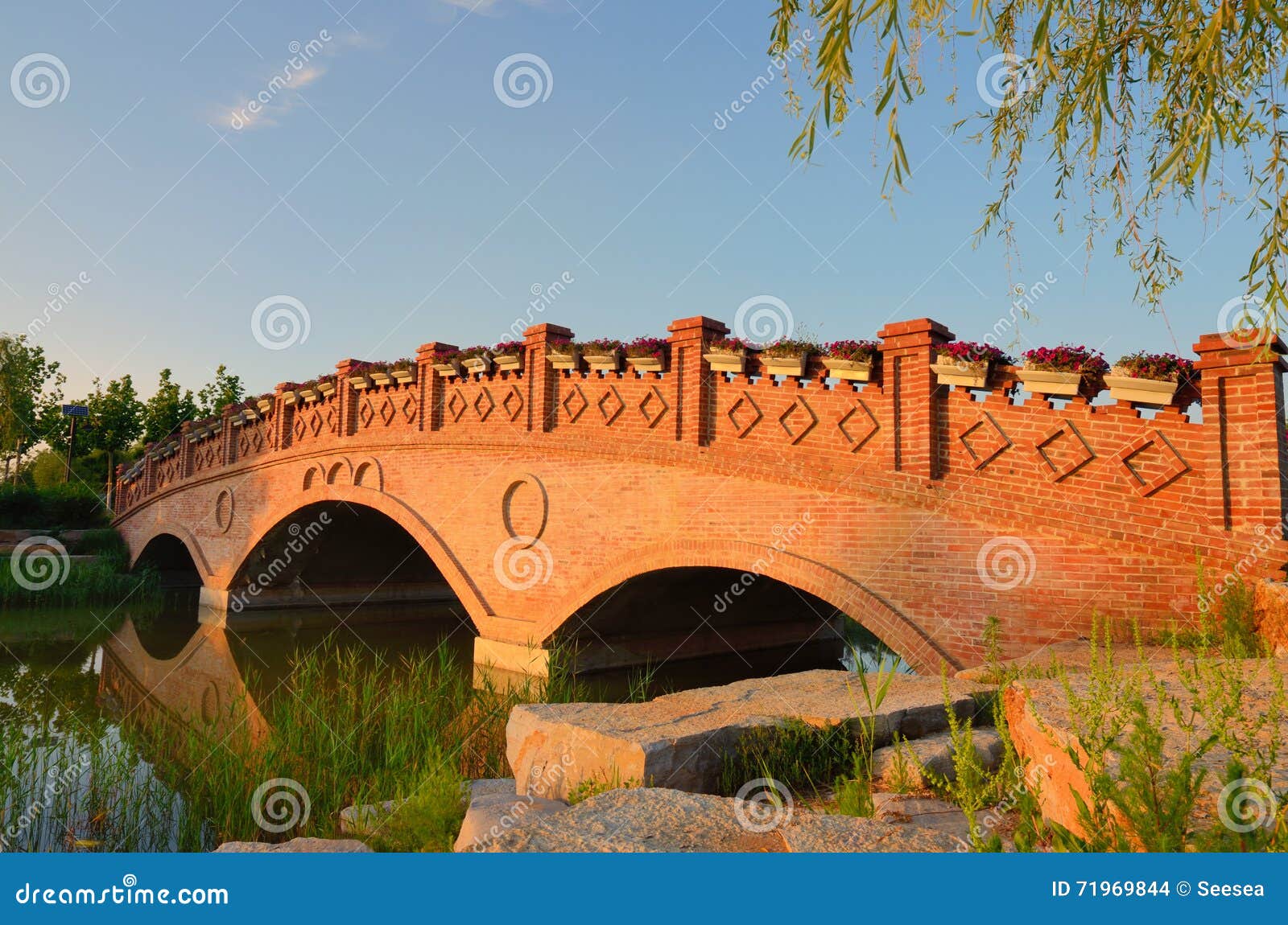 Landscape with Brick Arch Bridg Stock Photo - Image of stone, channel ...