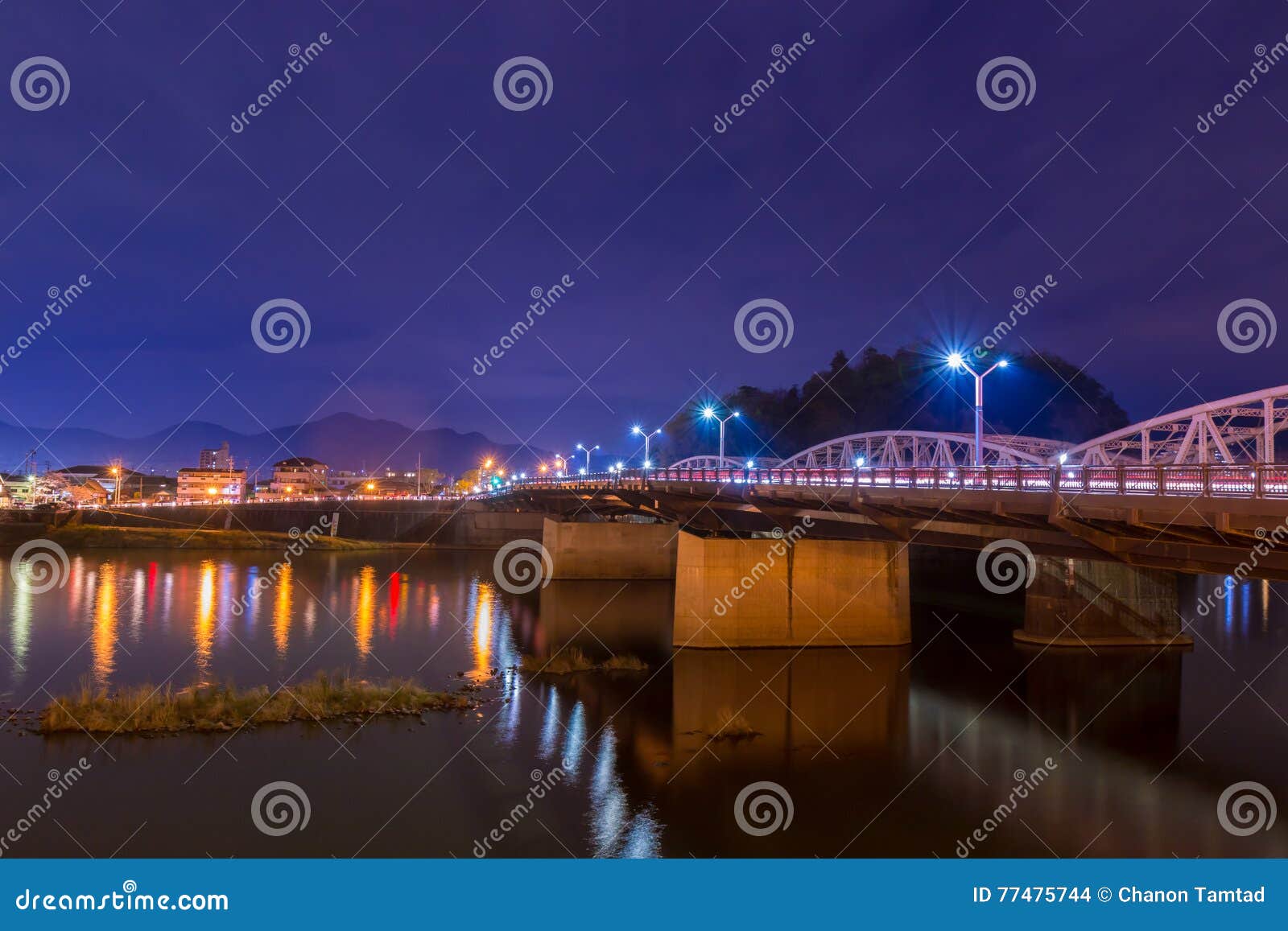 Landscape of Bridge with Kiso River in Night Stock Photo - Image of ...
