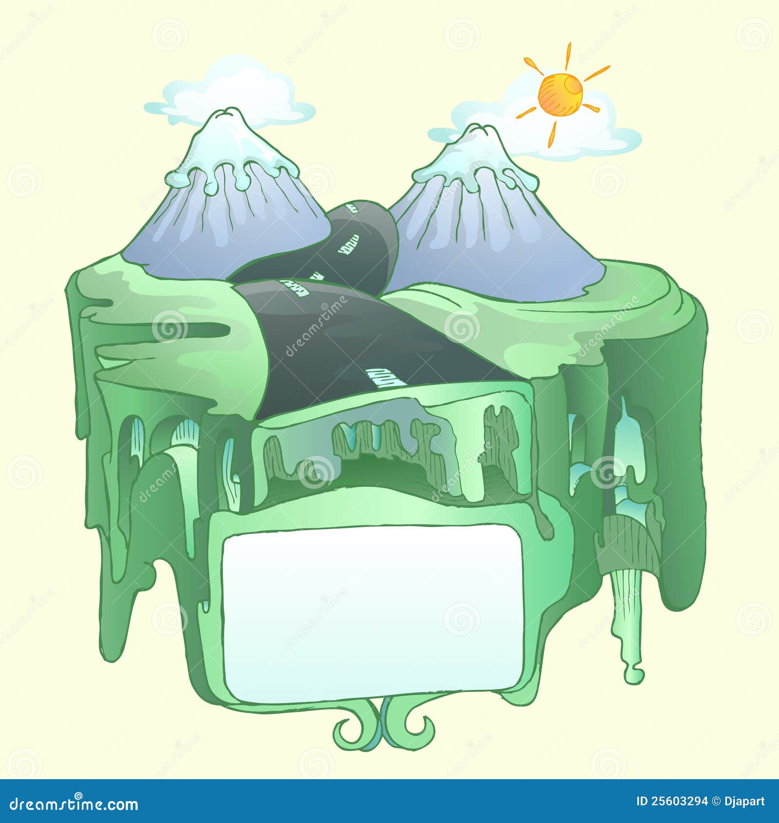 Landscape Cartoon with Road between Two Mountains Stock Illustration ...