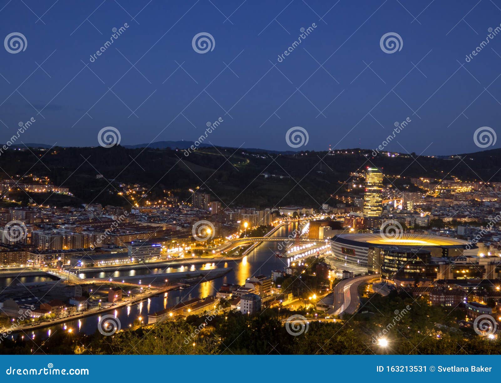 Landscape of the City of Bilbao at Night.Top View Stock Image - Image ...