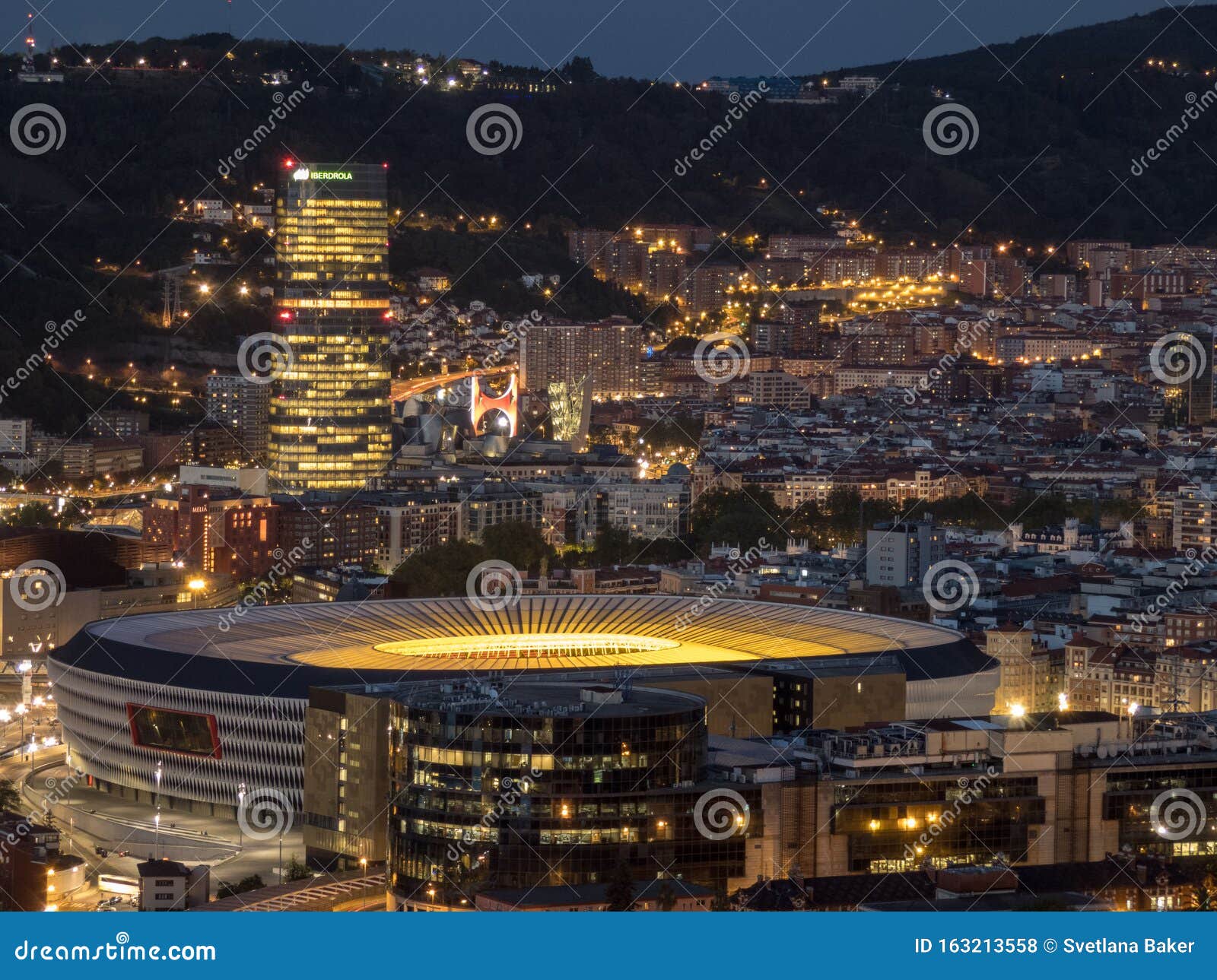 Landscape of the City of Bilbao at Night.Top View Stock Photo - Image ...