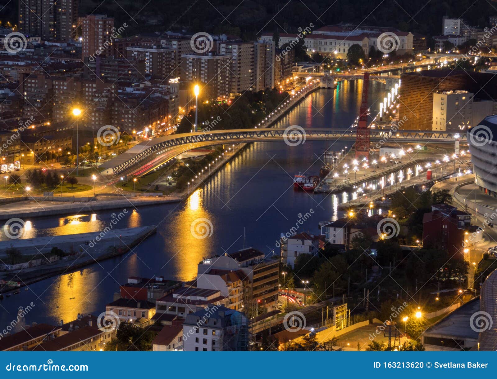 Landscape of the City of Bilbao at Night.Top View Stock Photo - Image ...