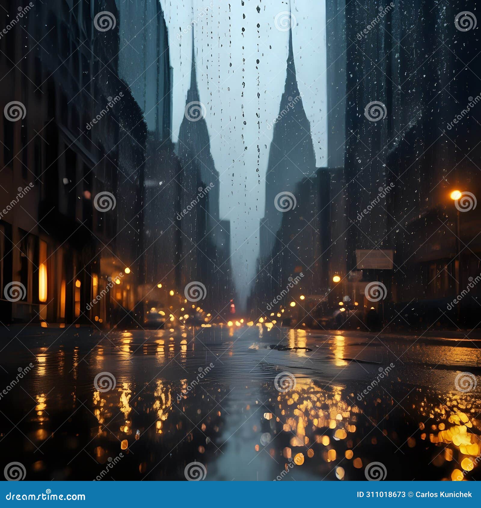 Landscape City in Morning Rain Day - Generated by Ai Stock Illustration ...