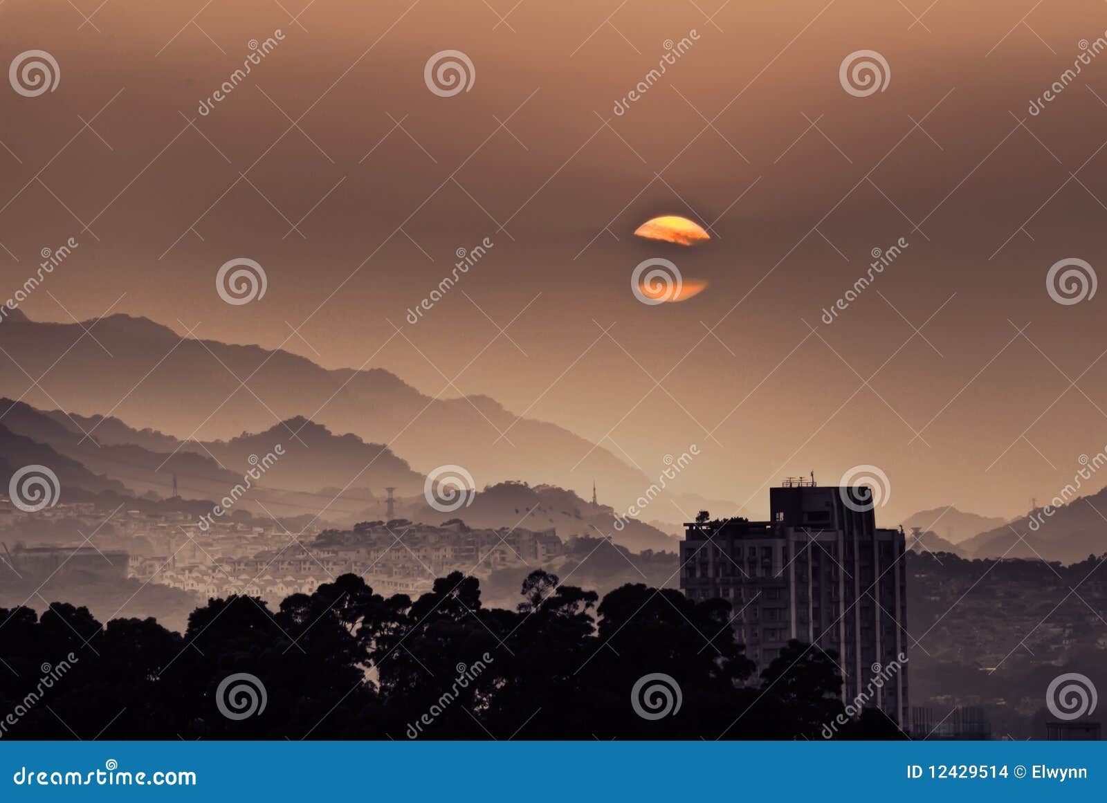 Landscape of city sunset stock photo. Image of building - 12429514