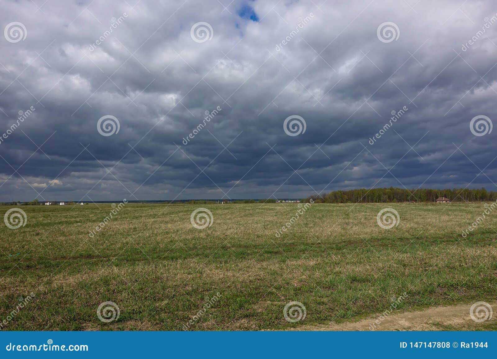Landscape Cloudy Sky and Green Field. Russia Stock Photo - Image of ...