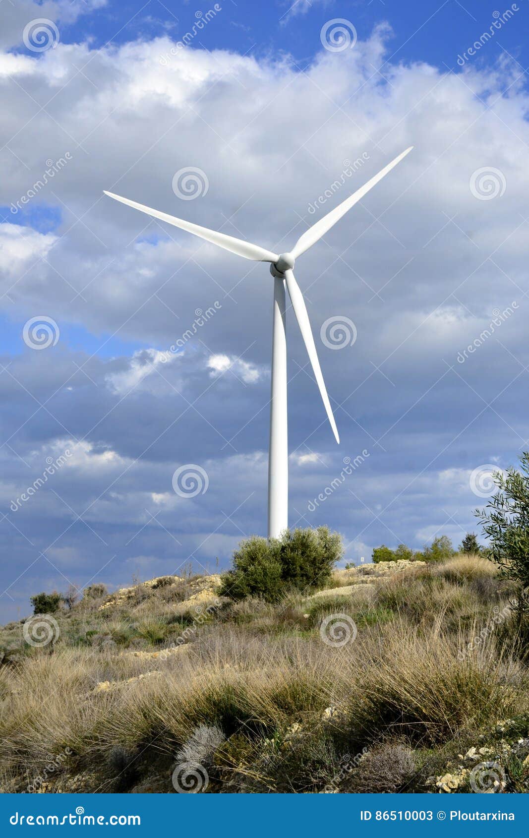 Landscape with Cloudy Sky and Windmill Stock Image - Image of ...