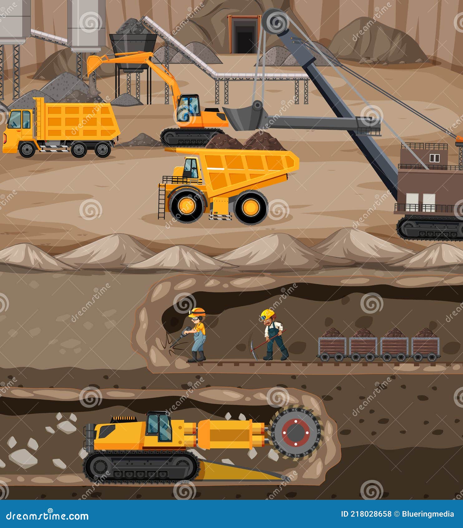 Landscape of Coal Mining with Underground Scene Stock Vector ...