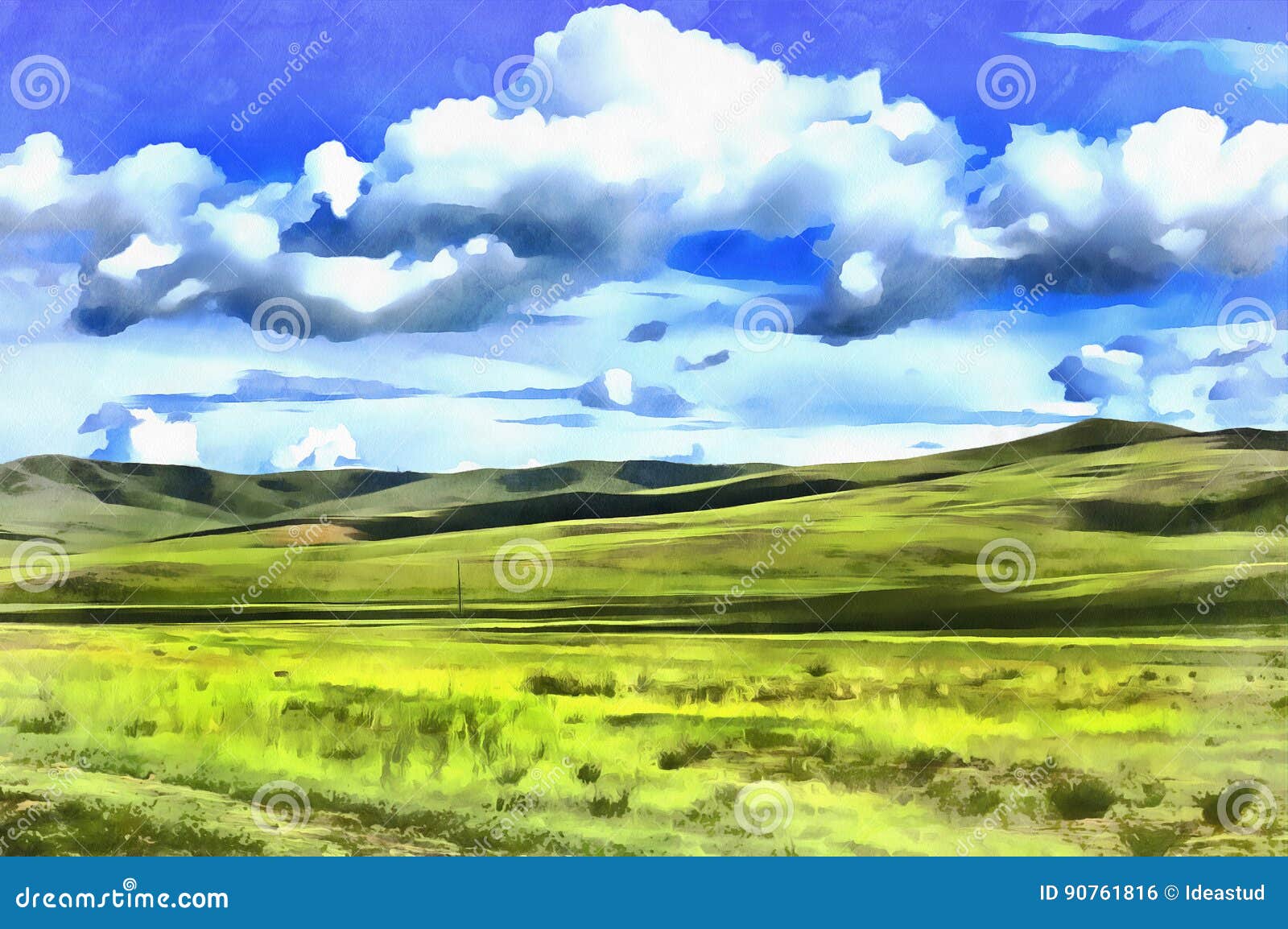 Landscape Colorful Painting with Road Stock Photo - Image of cloud ...