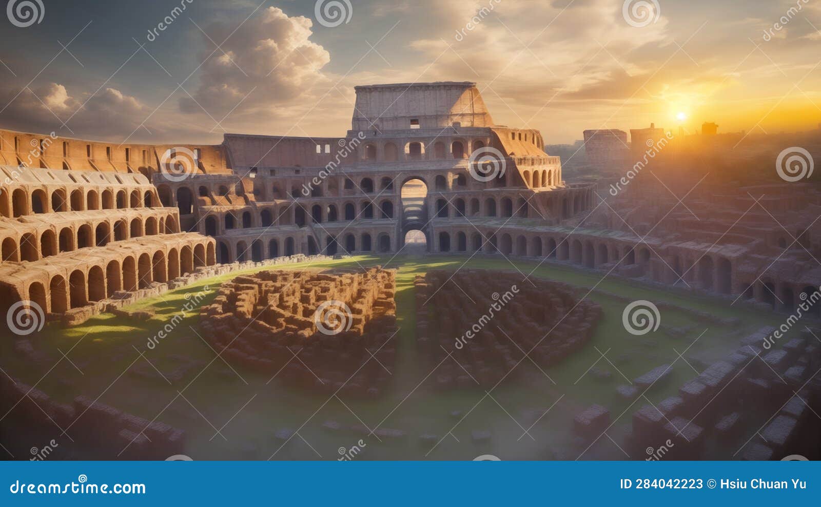 Landscape of Colosseum Ancient Building with Sunset Sky Stock ...