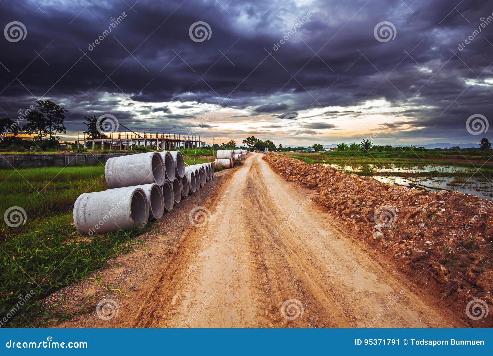 Landscape of the Construction Area in the Evening Stock Image - Image ...