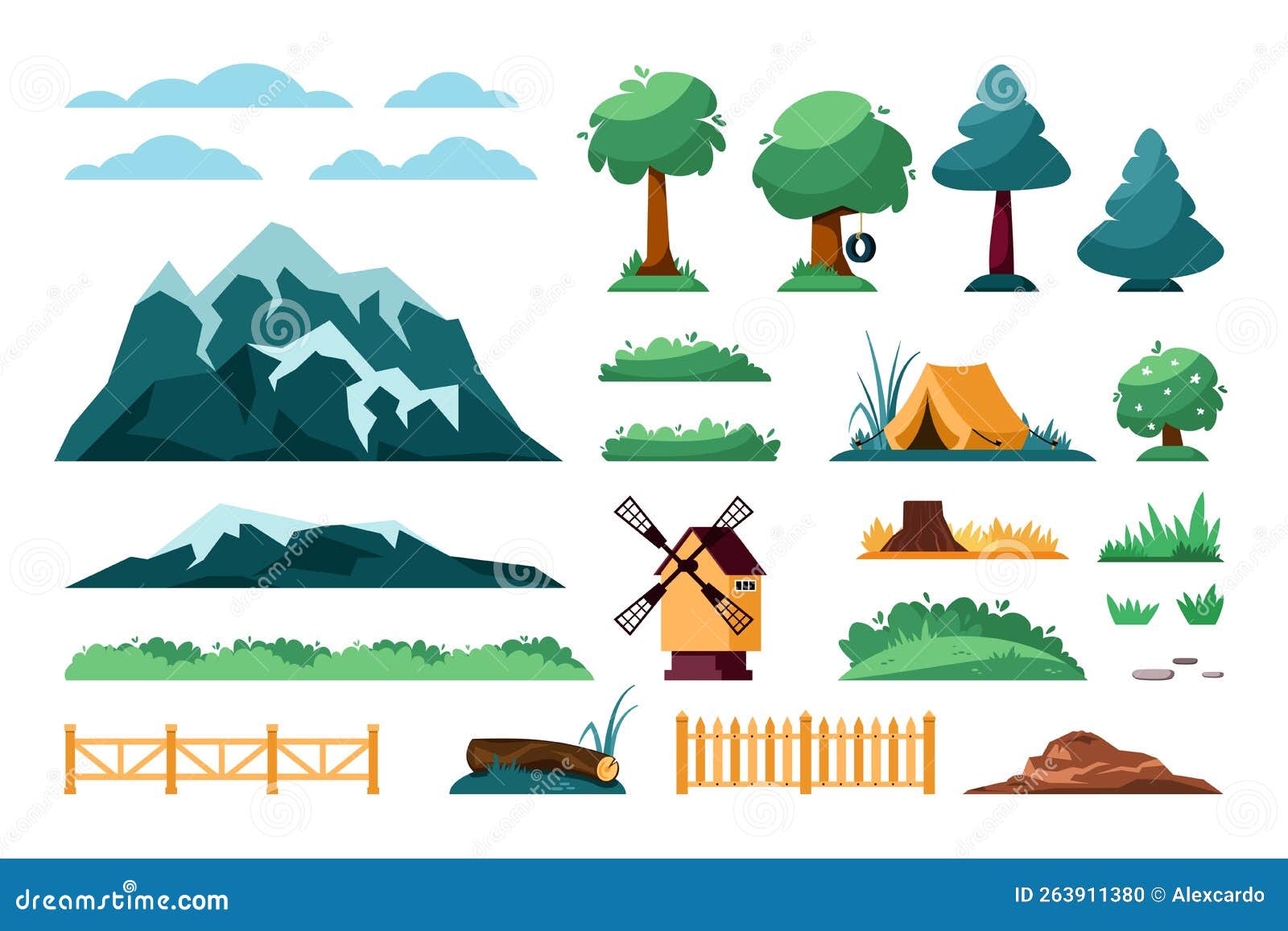 Landscape Creation Kit. Constructor of Different Weather Elements Trees Mountain Tent Bushes ...