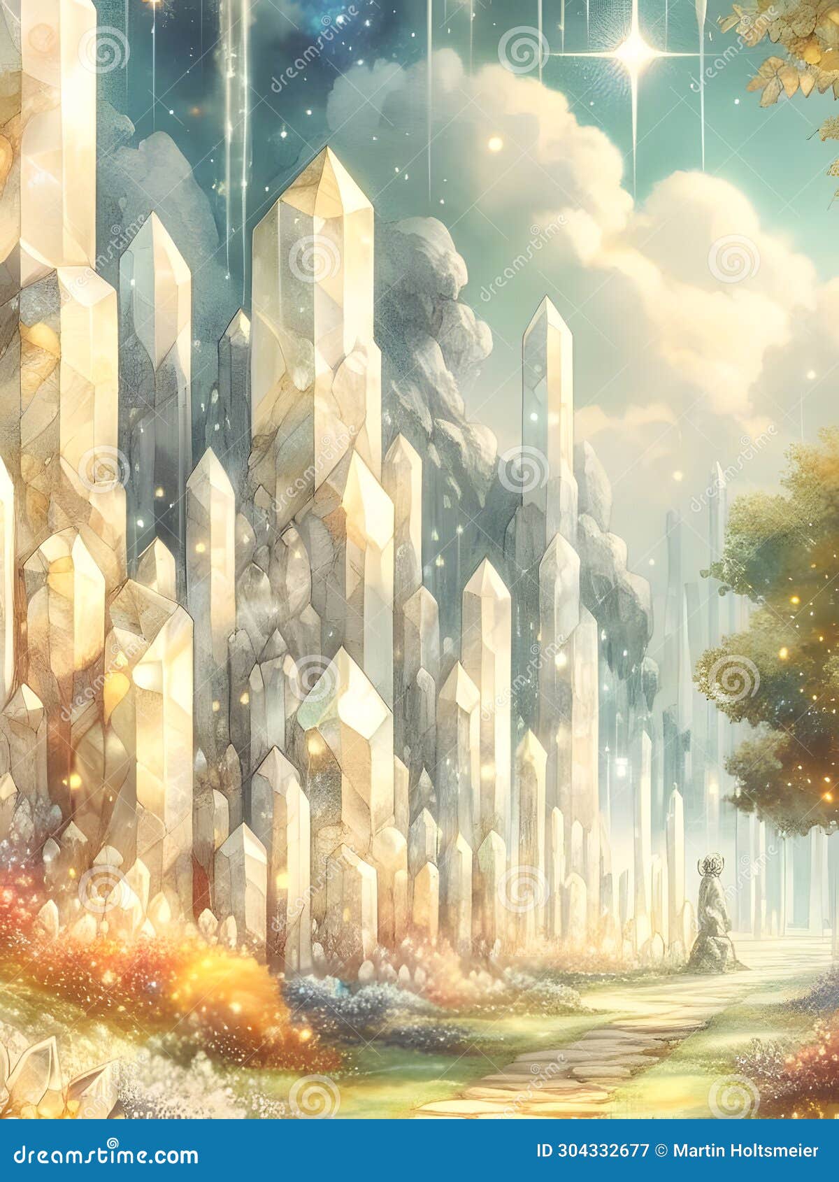 A landscape with crystals stock illustration. Illustration of imaginary ...