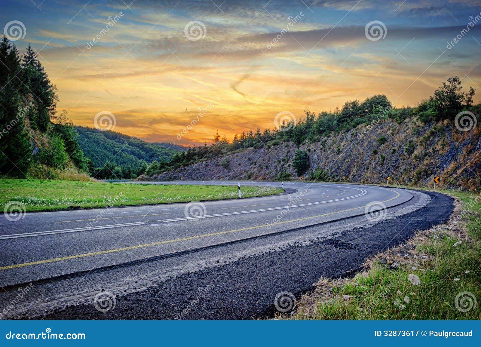 Landscape with Curvy Road at Sunset Stock Image - Image of environment ...