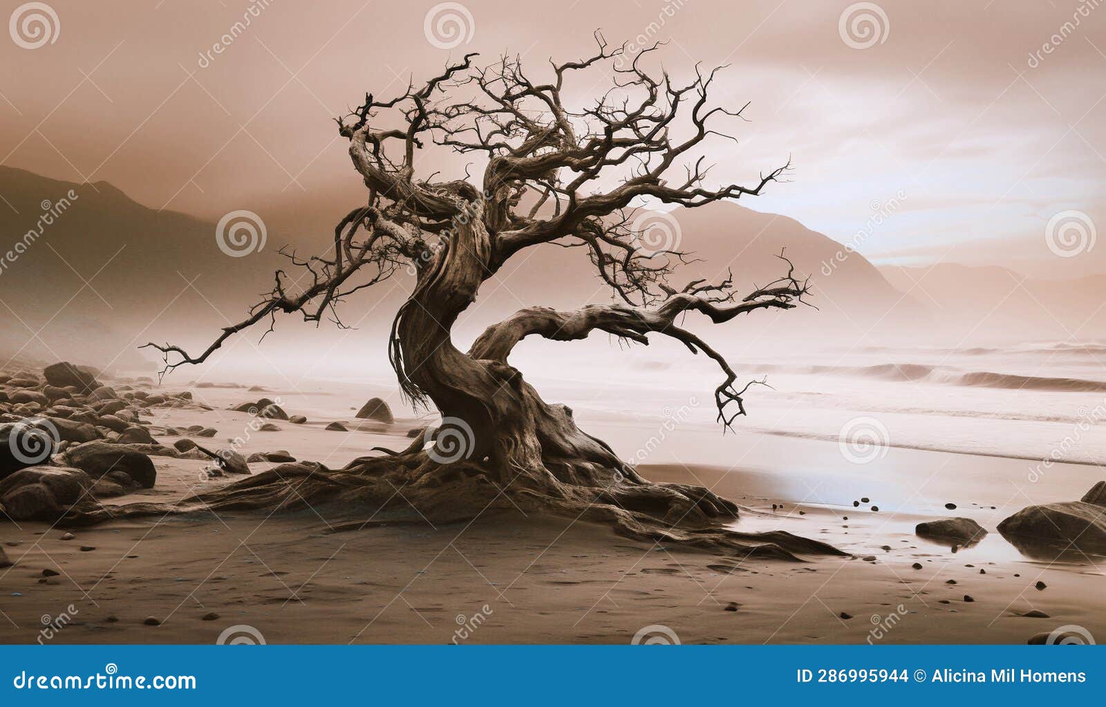 Landscape with Dead Tree. AI Generated Stock Illustration ...