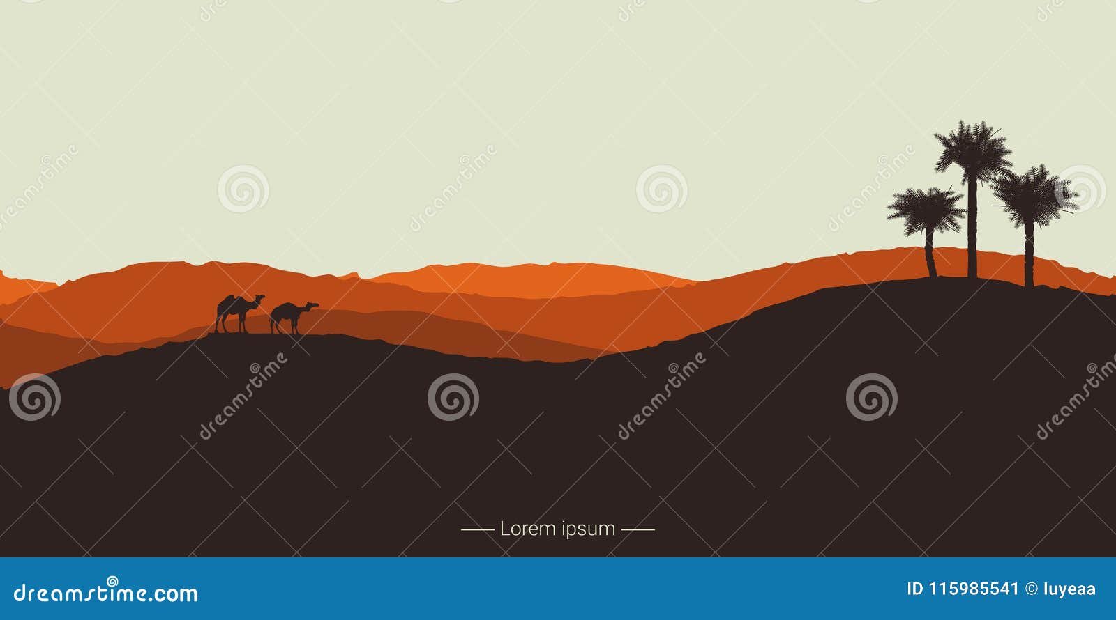 Landscape Of The Desert With Camels And Palm Trees. Cartoon Vector ...