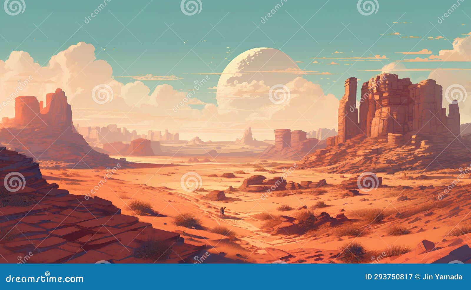 Landscape of the Desert at Sunset. Vector Illustration in Retro Style ...