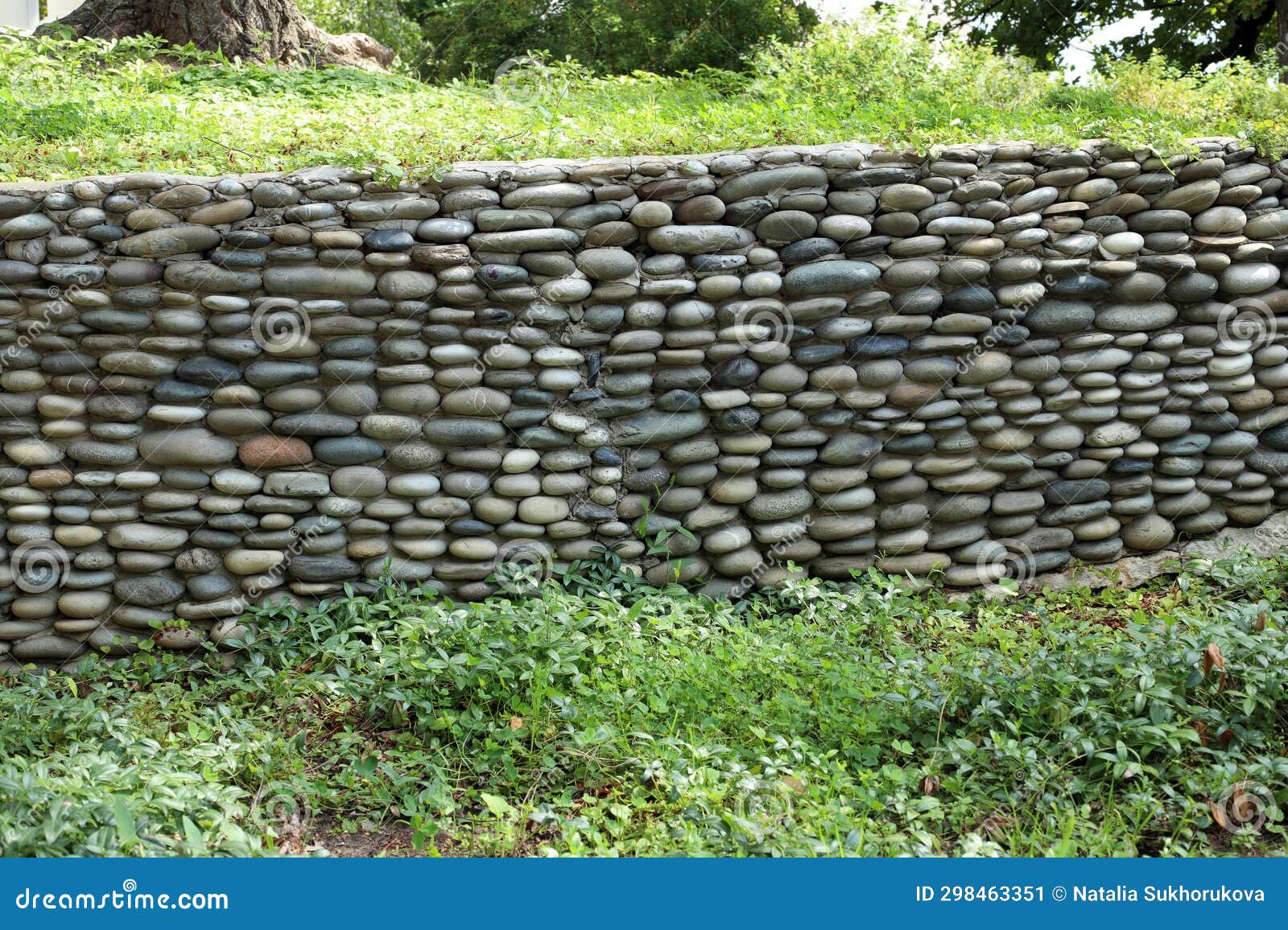 Landscape Design Element - a Wall of Round Flat Stones Stock Image ...