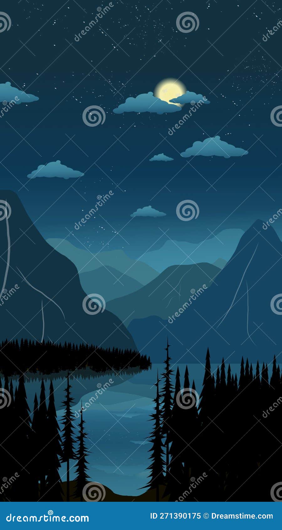 Landscape Design, Mountain View, Beach, Lake, Night Stock Illustration ...